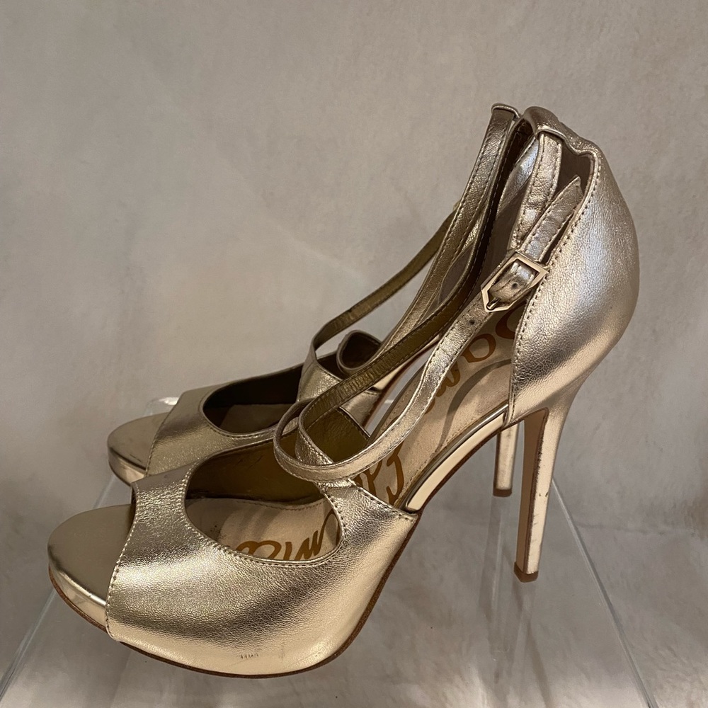 Sam Edelman Light Gold Tone Leather Shoes With Wedges - Gem